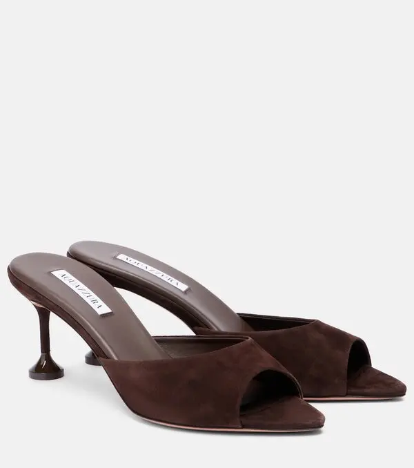 AQUAZZURA Bisous 65 Suede Mules - Brown