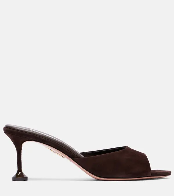 AQUAZZURA Bisous 65 Suede Mules - Brown