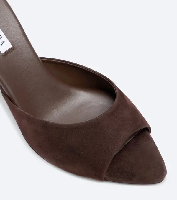 AQUAZZURA Bisous 65 Suede Mules - Brown