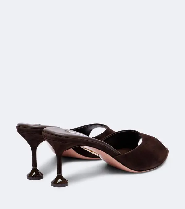 AQUAZZURA Bisous 65 Suede Mules - Brown