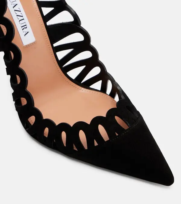 AQUAZZURA Peep 105 Scalloped Suede Pumps