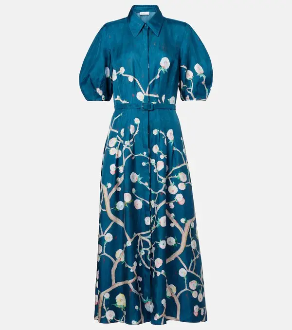 Gabriela Hearst Maude Floral Silk Shirt Dress - Blue
