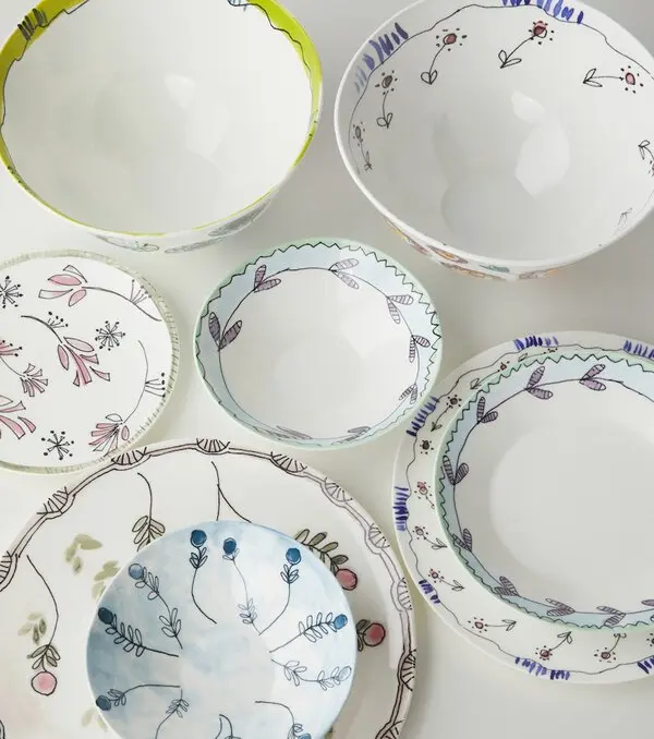 SERAX Midnight Flowers Anemone Milk Set Of 2 Dinner Plates Marni - Multicoloured