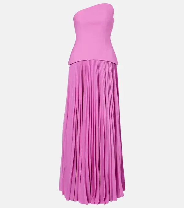 Solace London Britt Pleated Strapless Gown