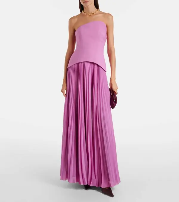 Solace London Britt Pleated Strapless Gown
