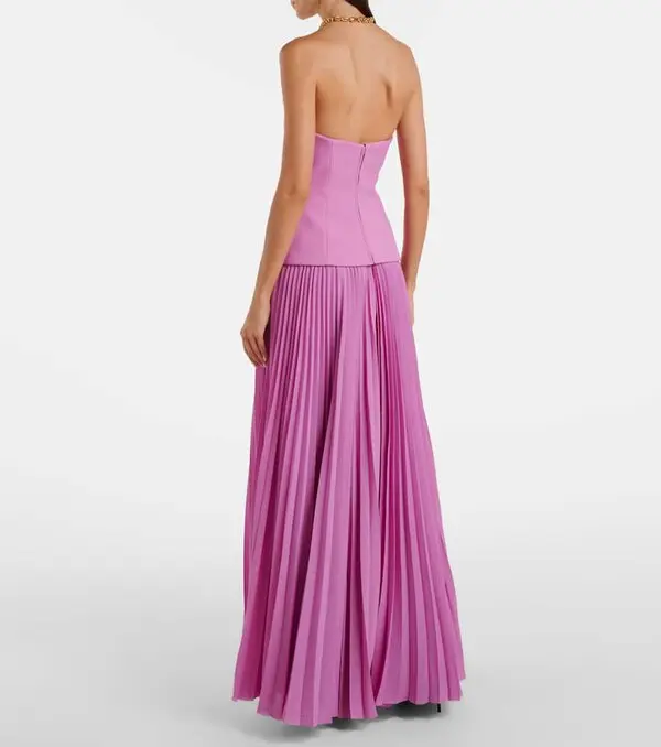 Solace London Britt Pleated Strapless Gown