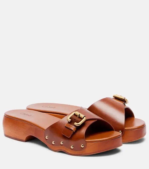 Chloé Jeannette Leather Mules - Brown
