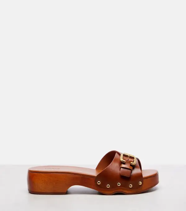 Chloé Jeannette Leather Mules - Brown