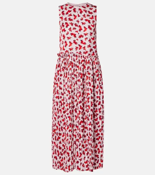 Jil Sander Floral Pleated Midi Dress - Pink - 20% Off | Editorialist