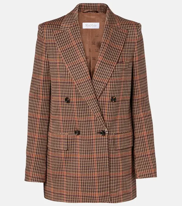 Max Mara Guelfo Checked Wool And Cotton Blazer - Brown
