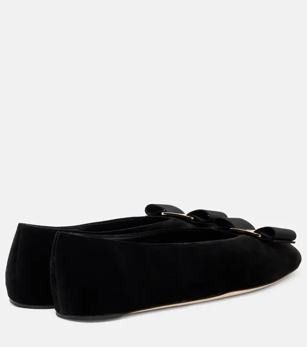 FERRAGAMO Vanna Velvet Ballet Flats - Black