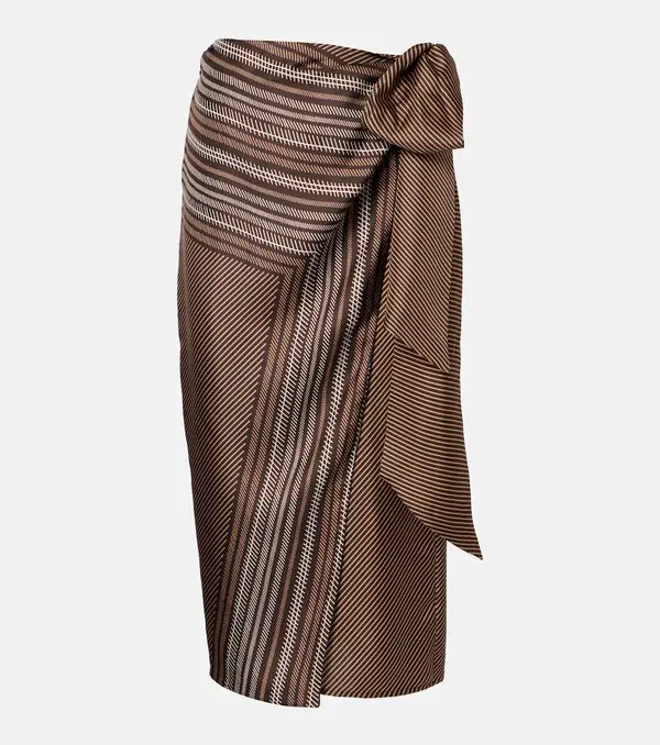 Max Mara Edro Striped Silk Wrap Skirt - Brown
