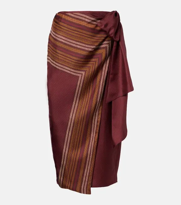 Max Mara Edro Striped Silk Wrap Skirt - Red