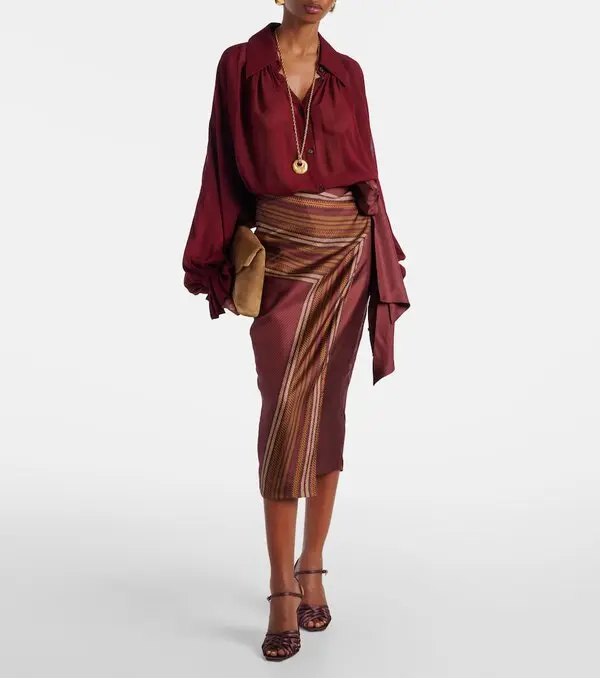 Max Mara Edro Striped Silk Wrap Skirt