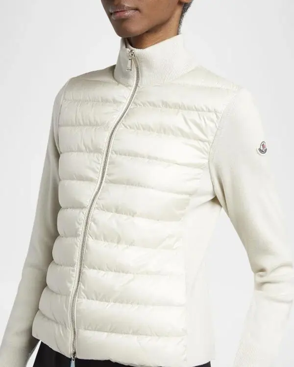 Moncler Quilted Combo Down Short Cardigan - Light Beige