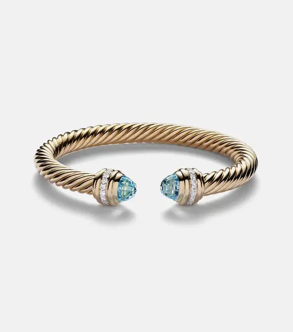 David Yurman Classic Cable Spira® 18kt Yellow Cuff Bracelet With Topaz And Diamonds - Gold