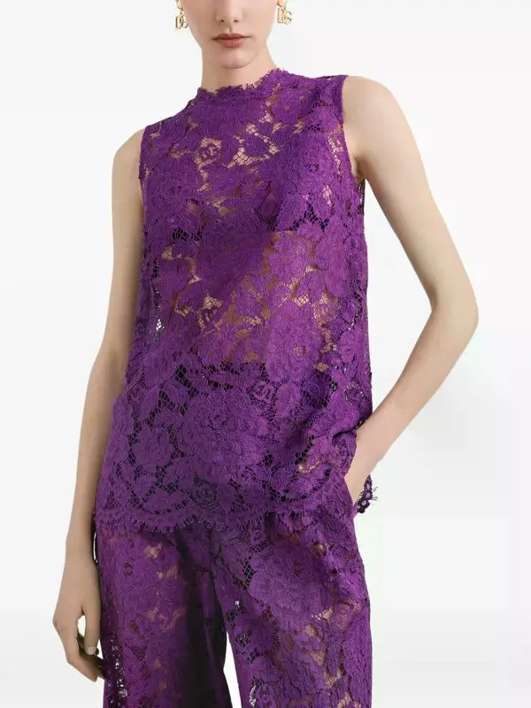 Dolce & Gabbana Cordonetto Floral Lace Top - Purple