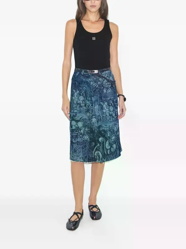 Tory Burch Printed Denim A-line Skirt