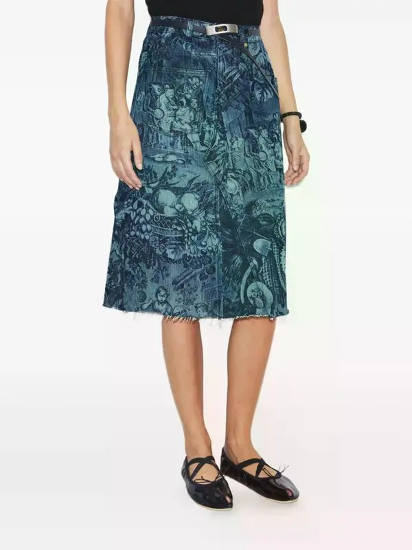 Tory Burch Printed Denim A-line Skirt