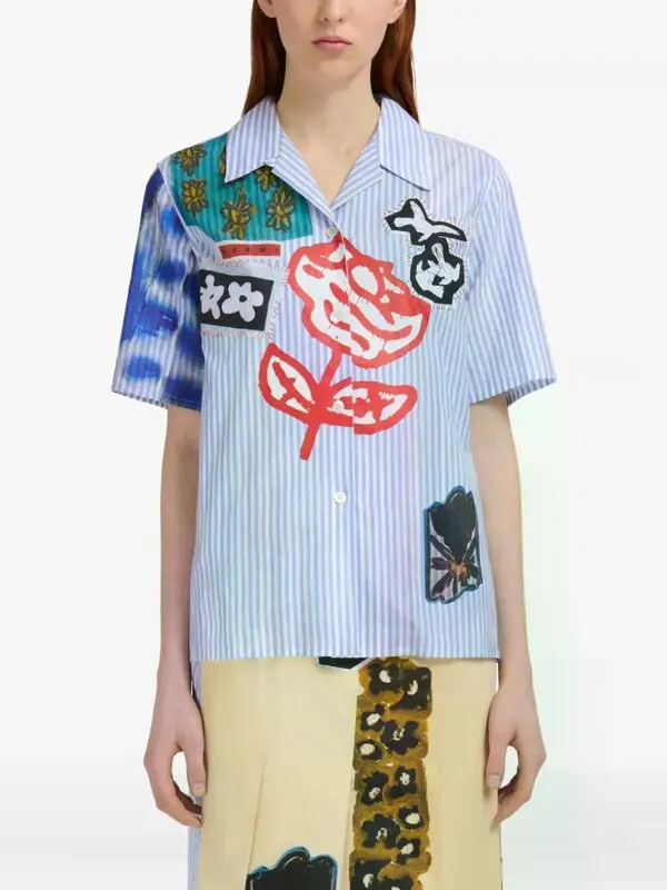 Marni Patchwork Embroidered Short-sleeve Shirt