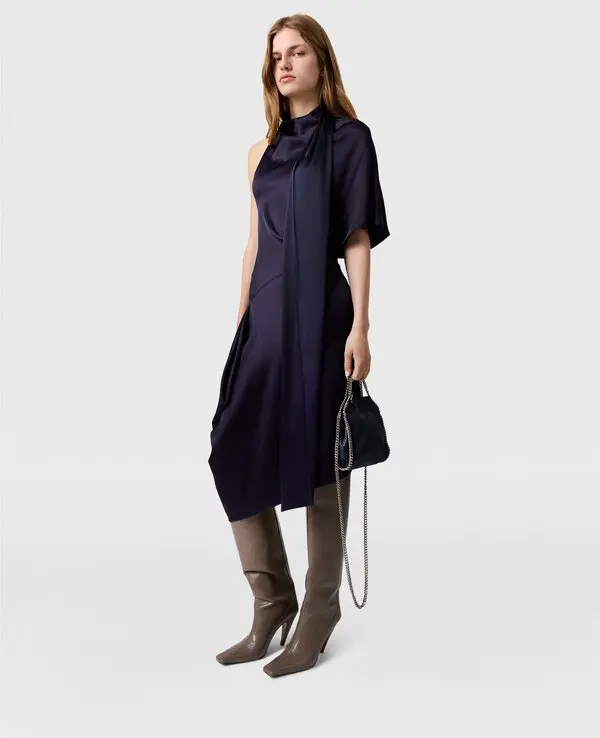 Stella Mccartney Satin Asymmetric Midi Dress - Ink | Editorialist