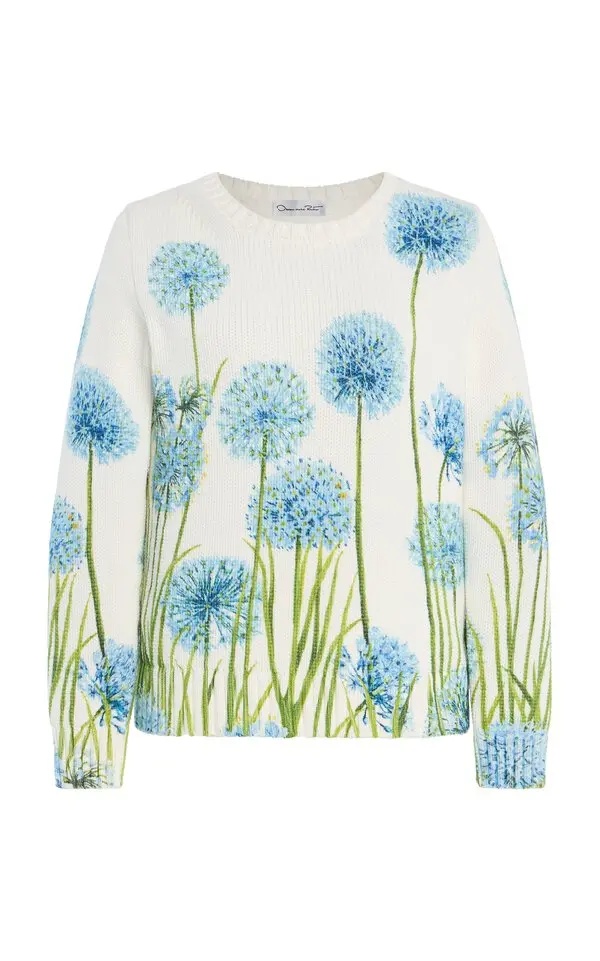 Oscar De La Renta Allium-printed Cotton-blend Sweater - White