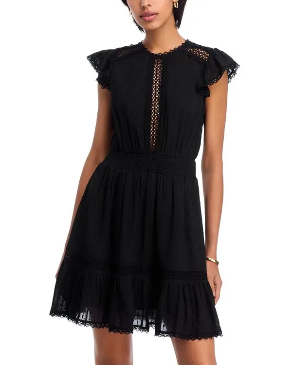 Aqua Lace Inset Flutter Mini Dress - Black