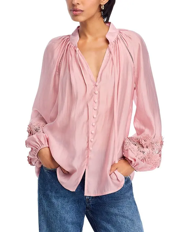 Aqua Lace Trim Blouse - Blush