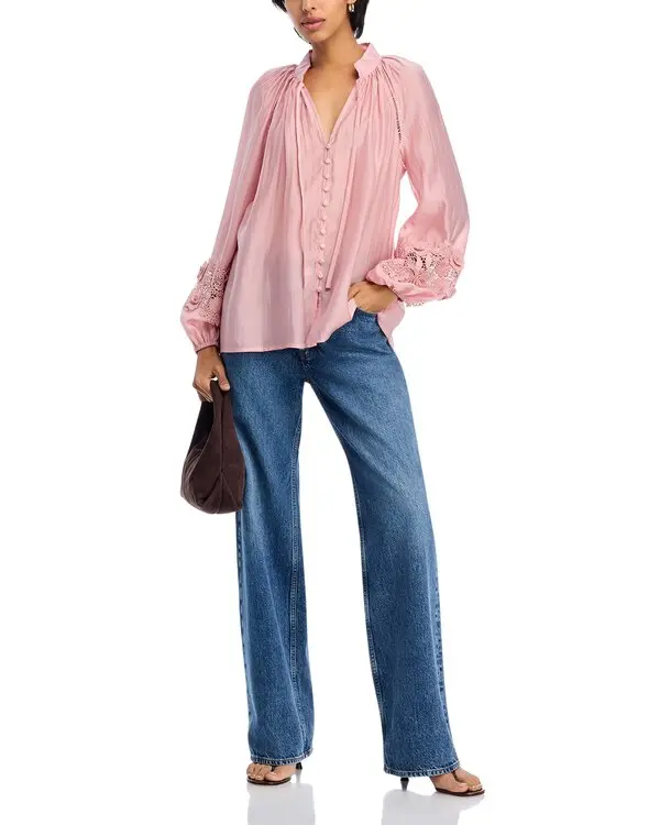 Aqua Lace Trim Blouse - Blush