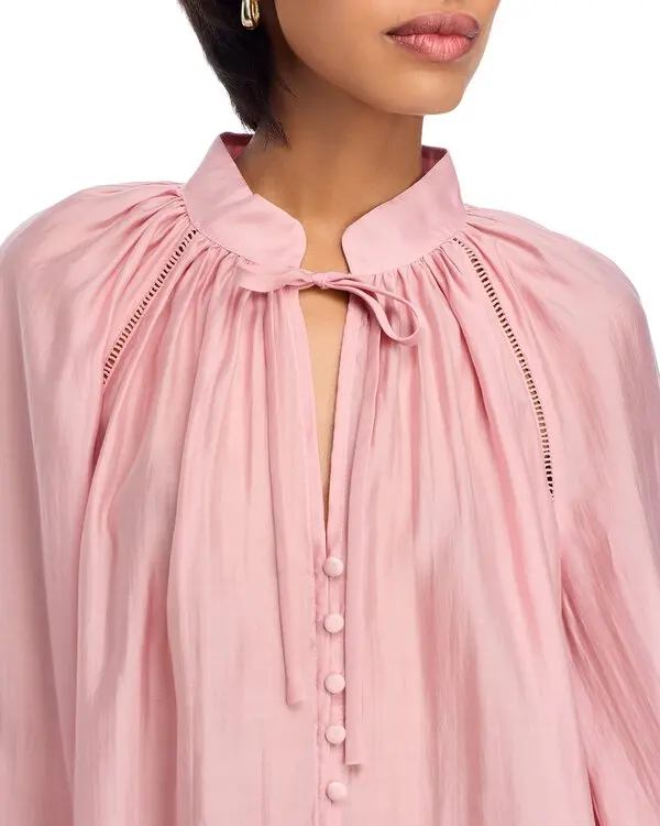 Aqua Lace Trim Blouse - Blush