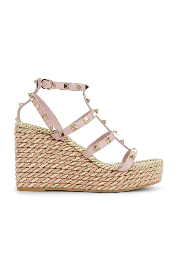 Valentino Garavani Rockstud Torchon Espadrille Wedge - Water Rose