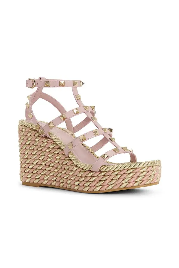 Valentino Garavani Rockstud Torchon Espadrille Wedge - Water Rose