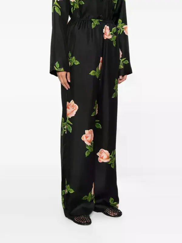 Nanushka Rose-print Trousers - Black