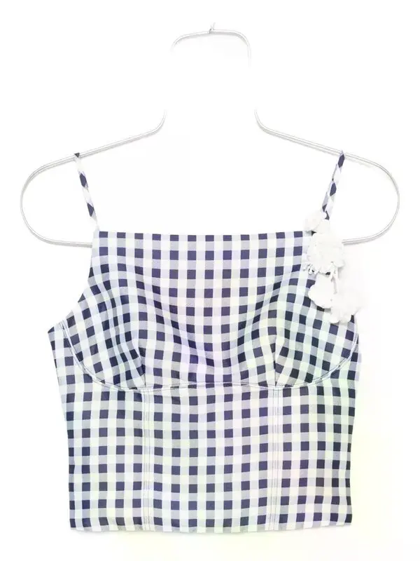 SELF-PORTRAIT Gingham Floral-embellished Top - Blue