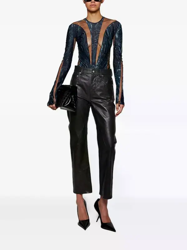 MUGLER Snake-print Mesh Bodysuit