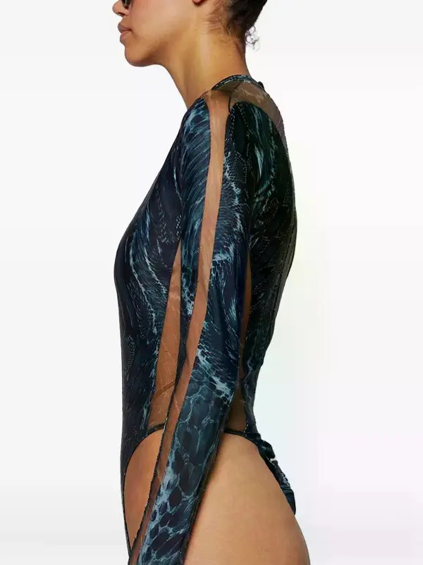 MUGLER Snake-print Mesh Bodysuit