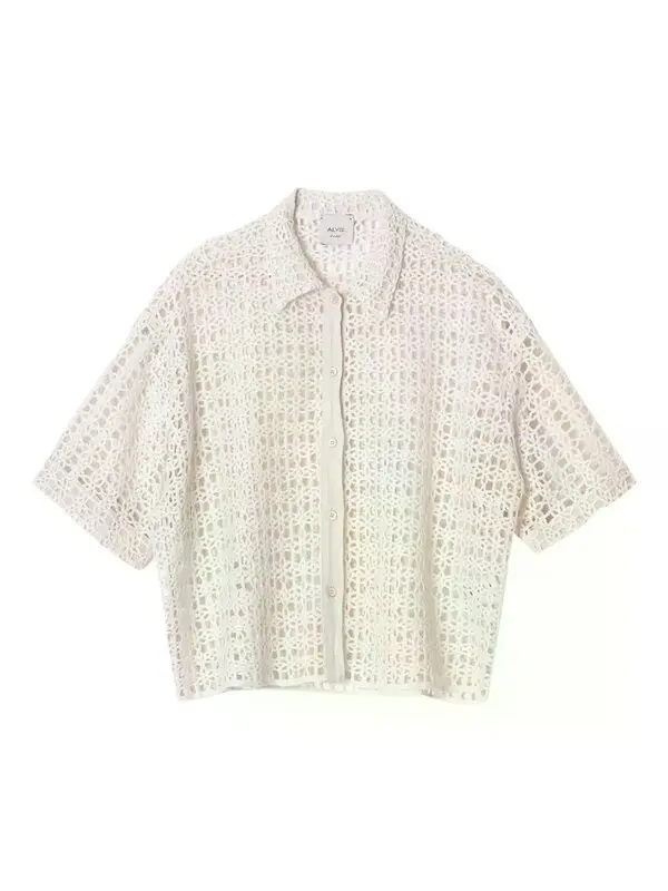 ALYSI Collared Crochet Shirt