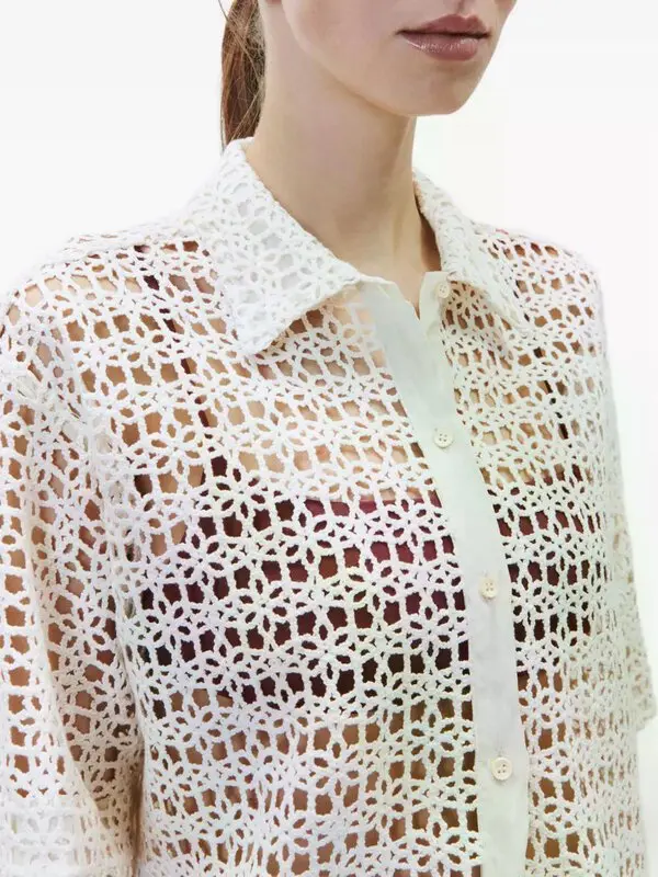 ALYSI Collared Crochet Shirt