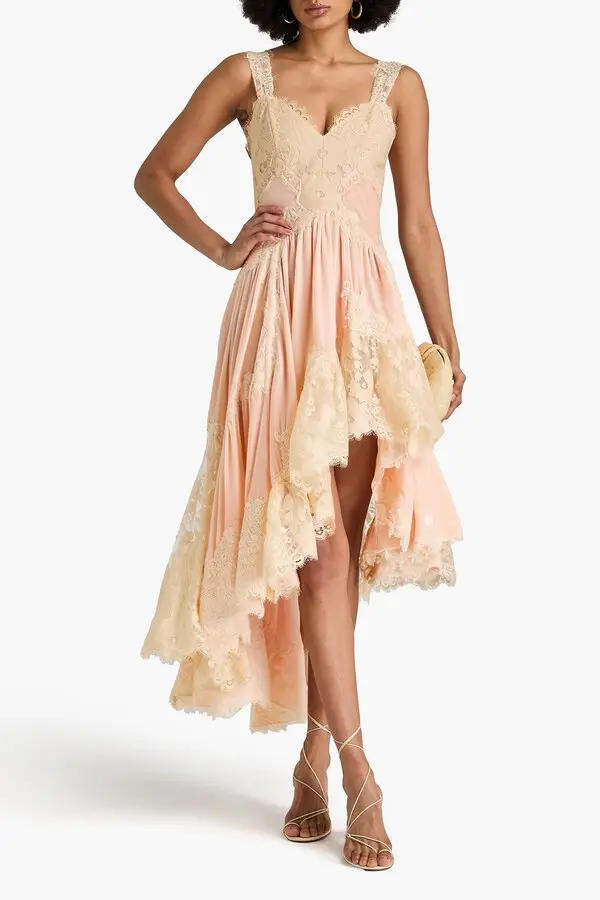 Zimmermann Asymmetric Lace-Trimmed Velvet Midi Dress In Blush - 50% Off |  Editorialist
