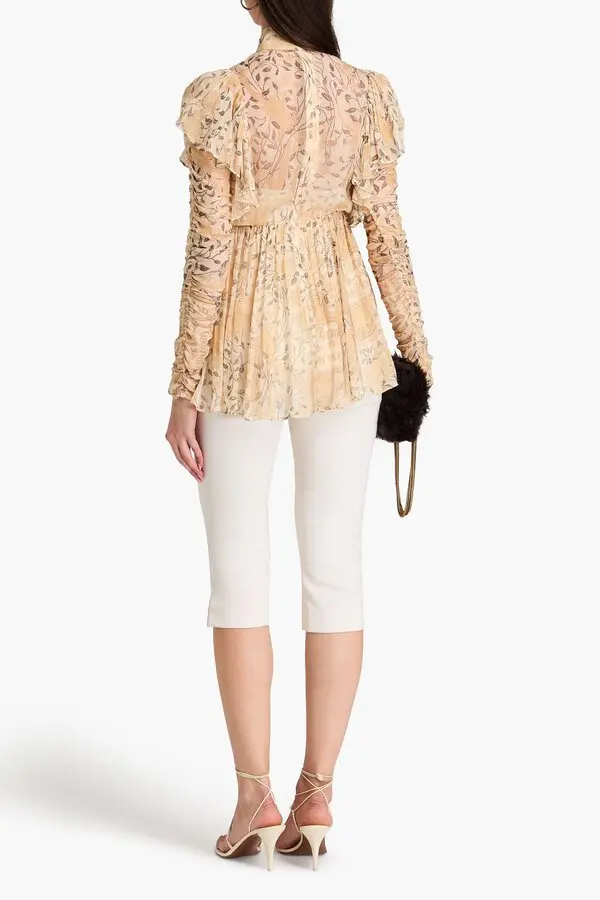 Zimmermann Ruched Printed Crepon Blouse
