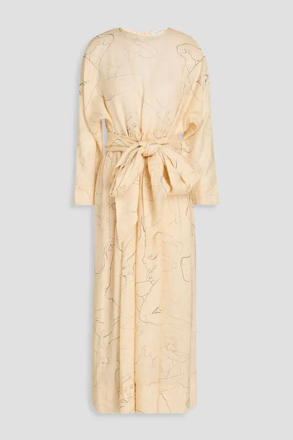 Zimmermann Belted Printed Linen Midi Dress
