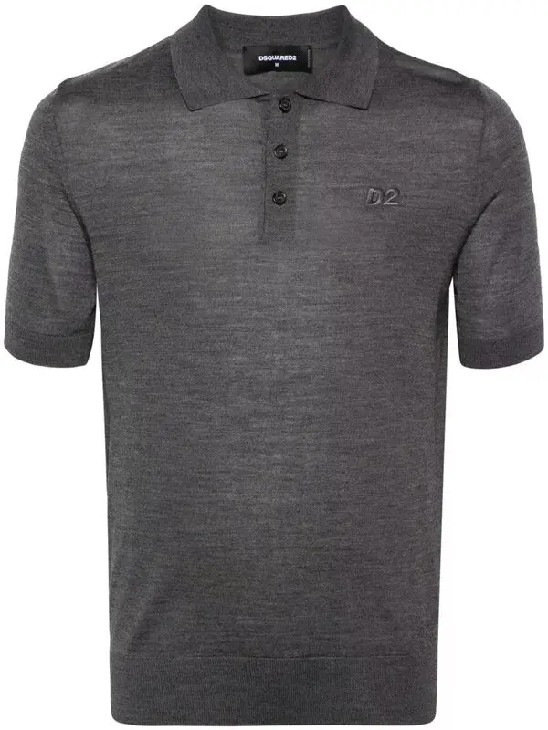 Dsquared2 Logo-embroidered Fine-knit Polo Shirt - Grey
