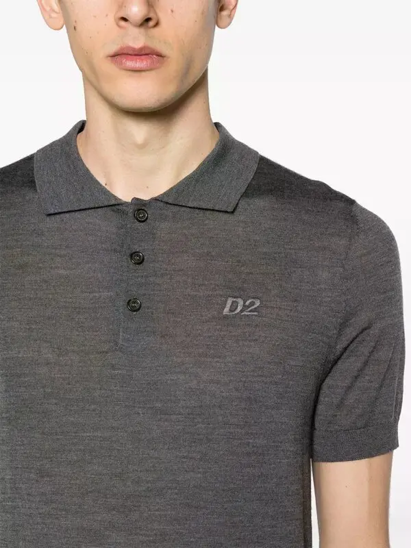 Dsquared2 Logo-embroidered Fine-knit Polo Shirt - Grey