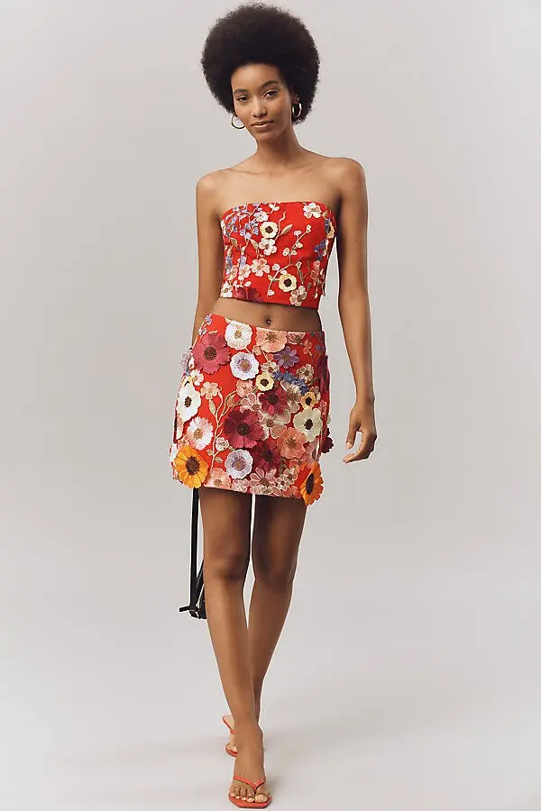 Endless Rose Floral Embroidered Mini Skirt In Red Pattern - 37% Off |  Editorialist