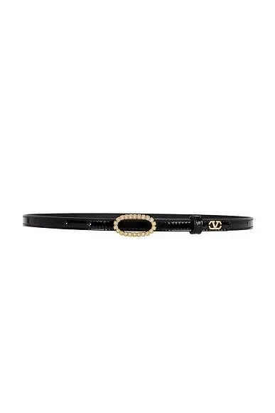 Valentino Garavani V Logo Signature Patent Leather Belt - Nero