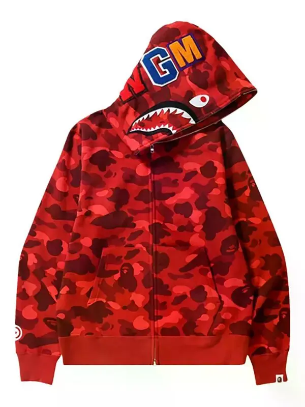A BATHING APE Camo Shark Zip-up Hoodie - Red