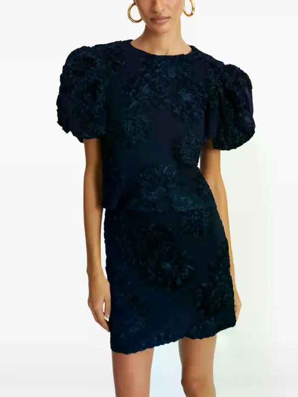 ROTATE BY BIRGER CHRISTENSEN Floral-embellished Puff-sleeve Top