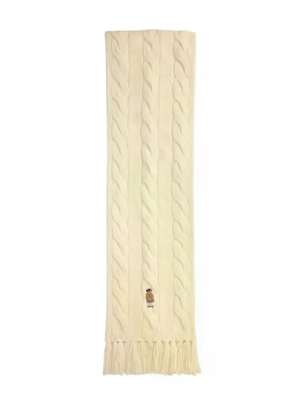 Polo Ralph Lauren Cable-knit Bear-embroidered Scarf - Neutrals