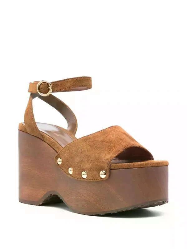 GIANVITO ROSSI Suede Wedge Sandals With Gold-tone Studs - Brown