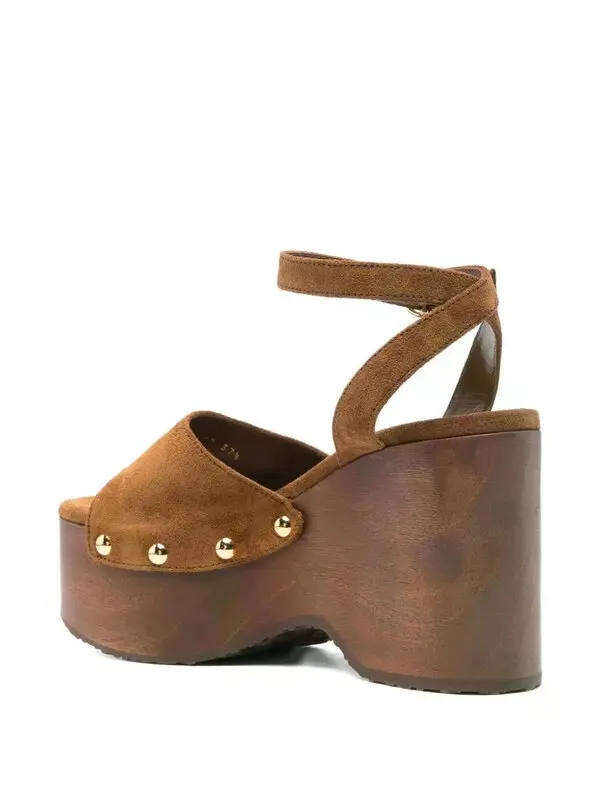 GIANVITO ROSSI Suede Wedge Sandals With Gold-tone Studs - Brown